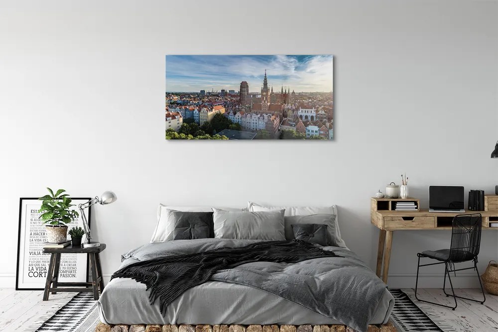 akrylový obraz Gdańsk Panorama kostel 125x50 cm