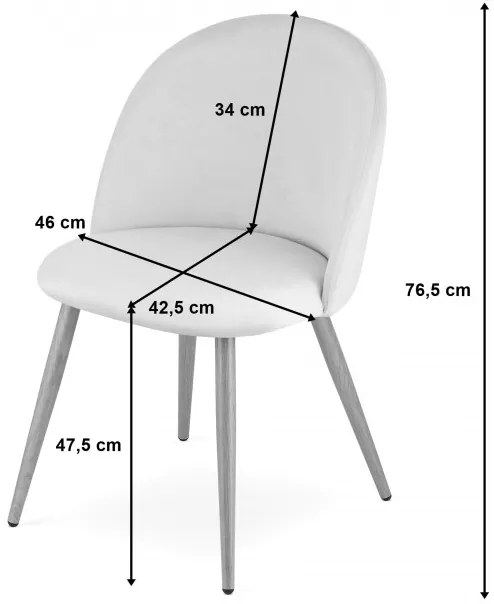 Set čtyř jídelních židlí BELLO sametové světle šedé (černé nohy) 4ks
