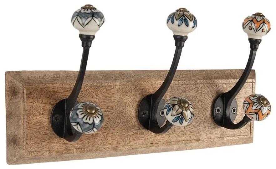 Věšák s dřevěnou deskou a malovanými knopkami - 31*10*16 cm