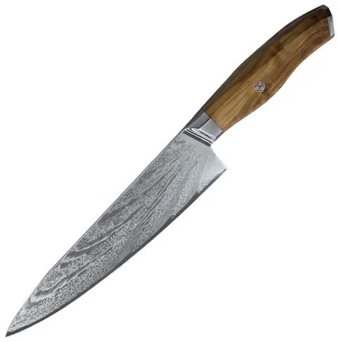 KnifeBoss kuchařský damaškový nůž Chef 8" (205 mm) Olive AUS10V