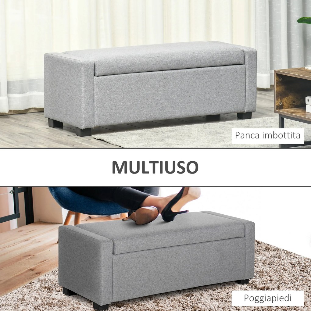 HOMCOM Úložná lavička, čalouněná lavička se skladovacím prostorem, lavička na konec postele, moderní design, plast, šedá tkanina, vícúčelová, 120x50x…