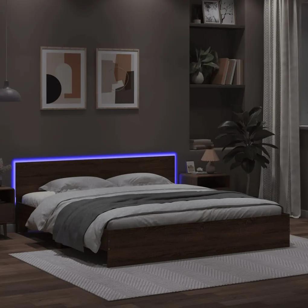 Rám postele s čelem a LED osvětlením hnědý dub 180 x 200 cm,  3207594