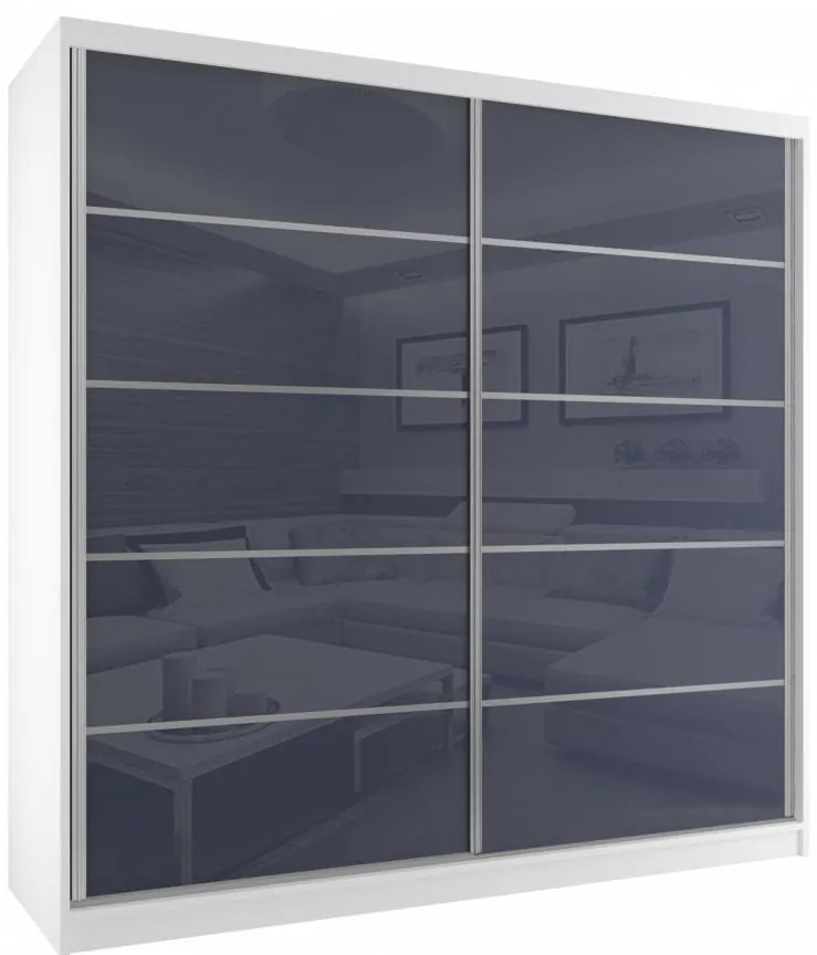 Designová šatní skříň Verner 200 cm - bílá / šedý lesk