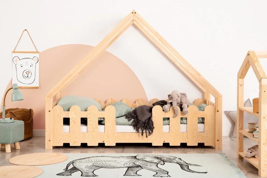 Domečková patrová dětská postel z masivního dřeva 90x200 cm v přírodní barvě Mila DMP Rozměr: 80x140 cm