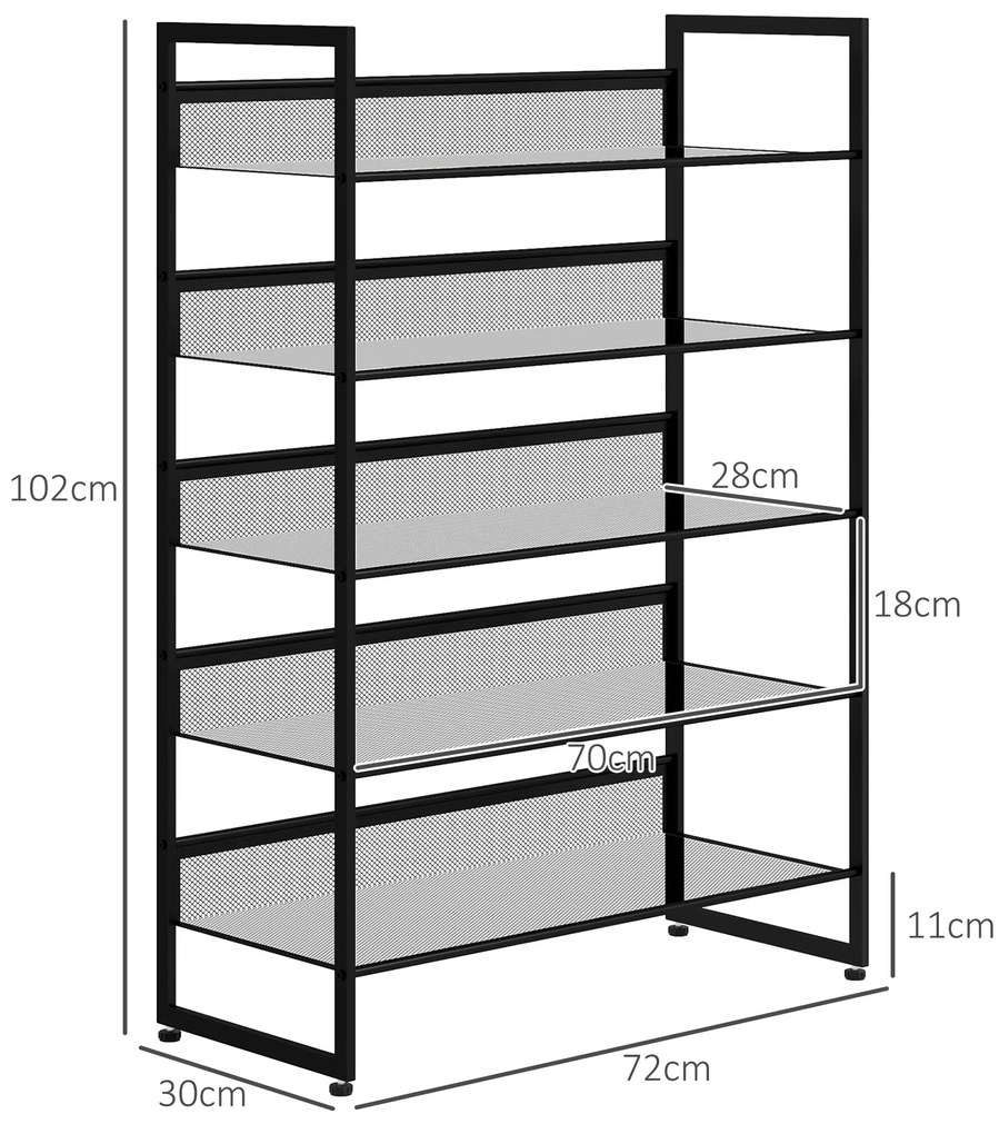 HOMCOM Stojan na boty, pětiúrovňový stojan na boty, stojan na boty pro max. 15 párů bot, organizér na boty s madlem, ocel, 72 cm x 30 cm x 102 cm| Ao…