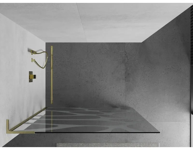 Mexen Kioto L, sprchová zástěna Walk-In 90 x 200 cm, 8mm čiré sklo bílý vzor, ​​zlatý matný profil, 800-090-103-55-97