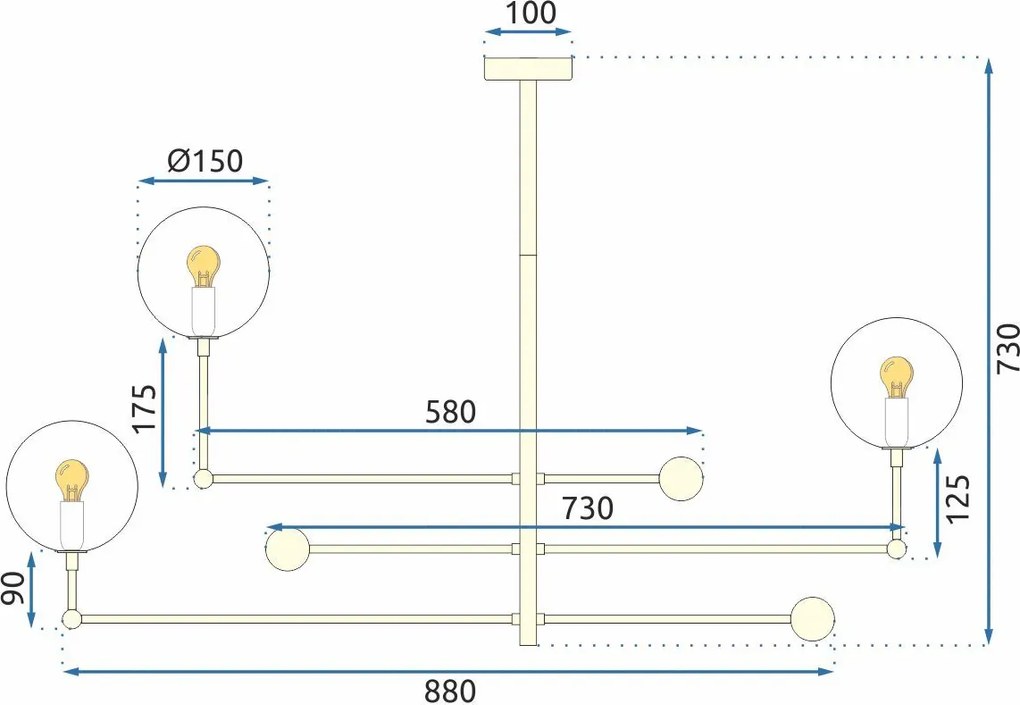 Toolight Tolight, Závěsná lampa - skleněné koule 6 ks APP919-6CP, zlatá, OSW-03231