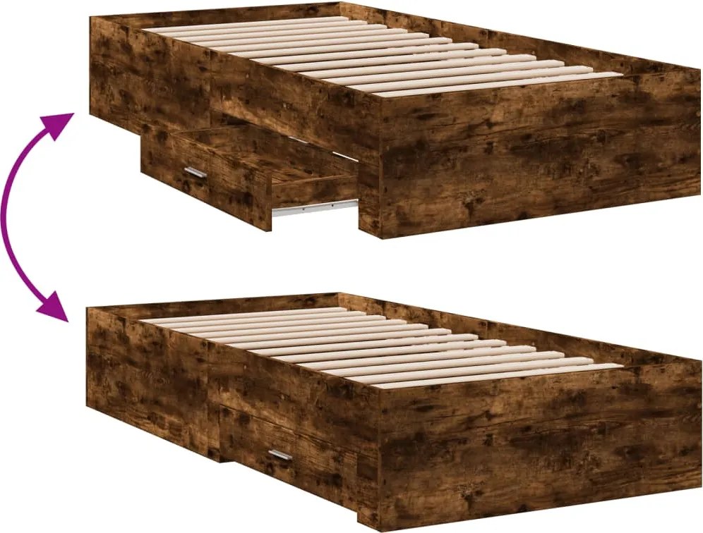 Rám postele se zásuvkami kouřový dub 90x190 cm kompozitní dřevo 3280437