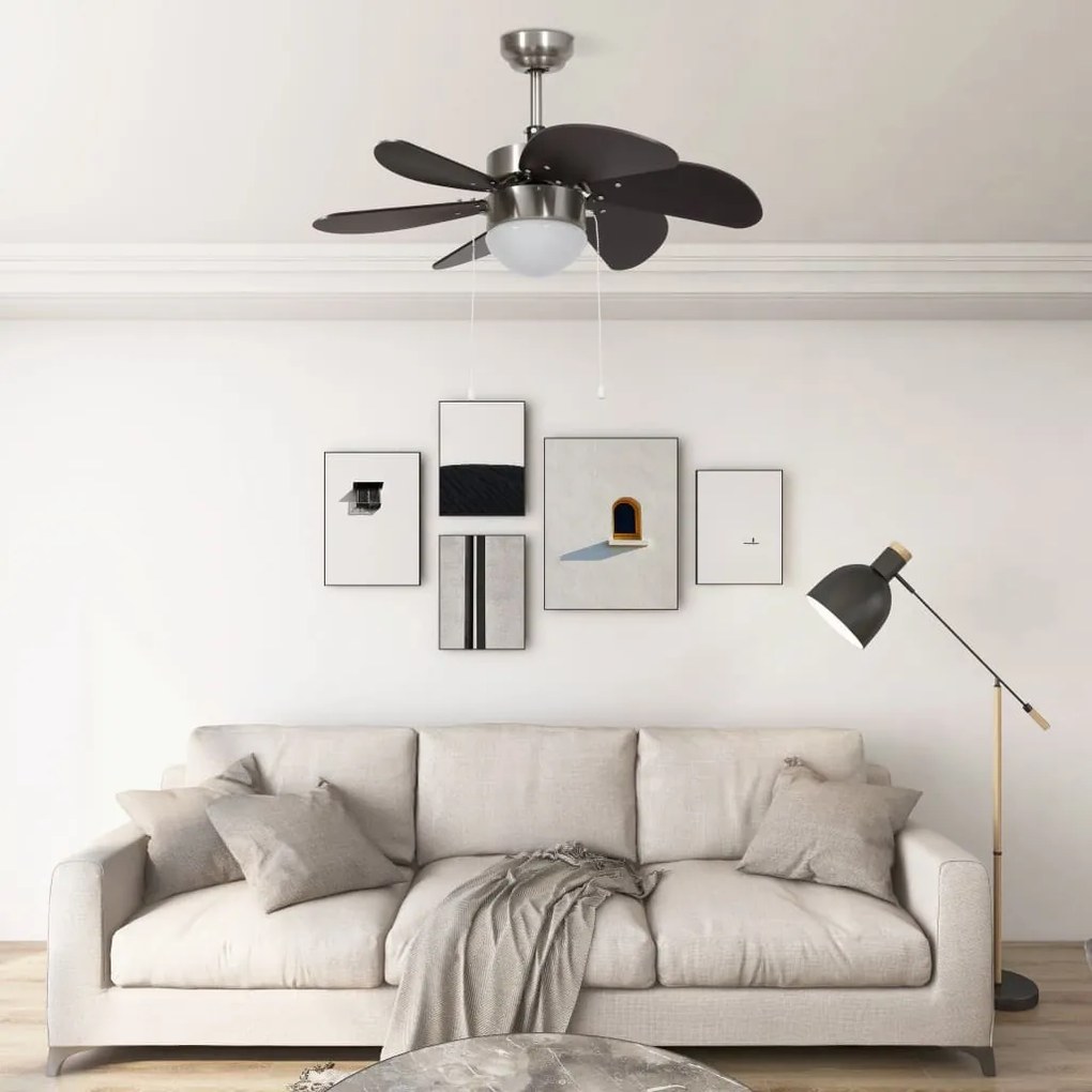 vidaXL Stropní ventilátor se světlem 76 cm světle hnědý [51489] Barva: tmavě hnědá