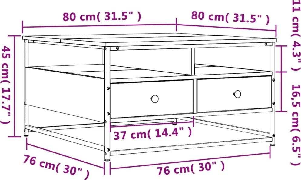 vidaXL Konferenční stolek 80 x 80 x 45 cm kompozitní dřevo [835290] Barva: kouřový dub