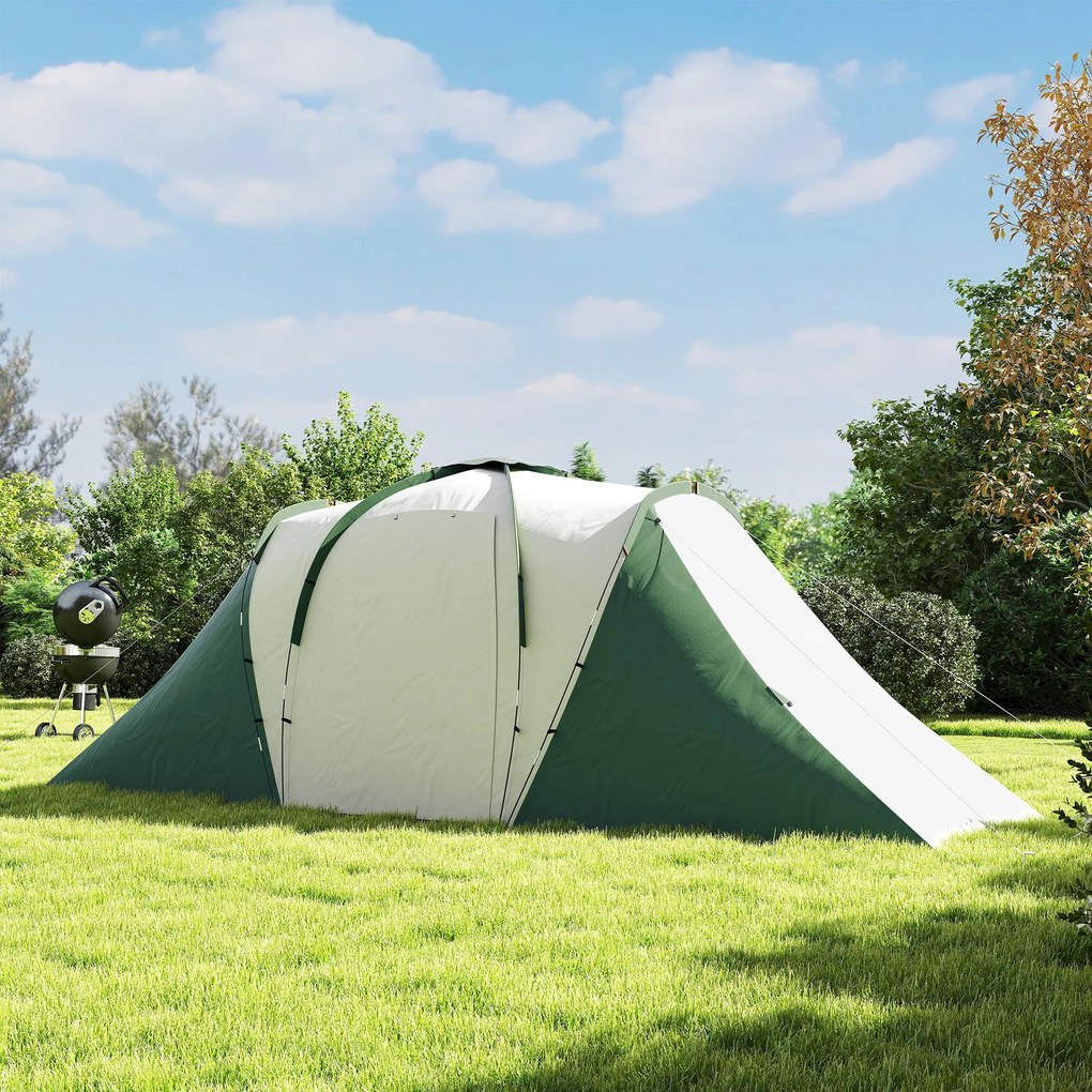 Rodinný tunelový stan Outsunny pro 4-6 osob 555x225x190 cm, voděodolný 3000 mm a skládací s 2 ložnicemi a batoh na výlet