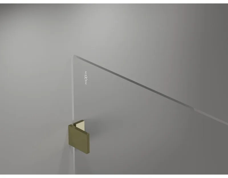 Mexen Lunar sprchová stěna pravá 130 x 200 cm, 8mm čiré sklo, zlatá lesklá, 830-130-000-50-00-P