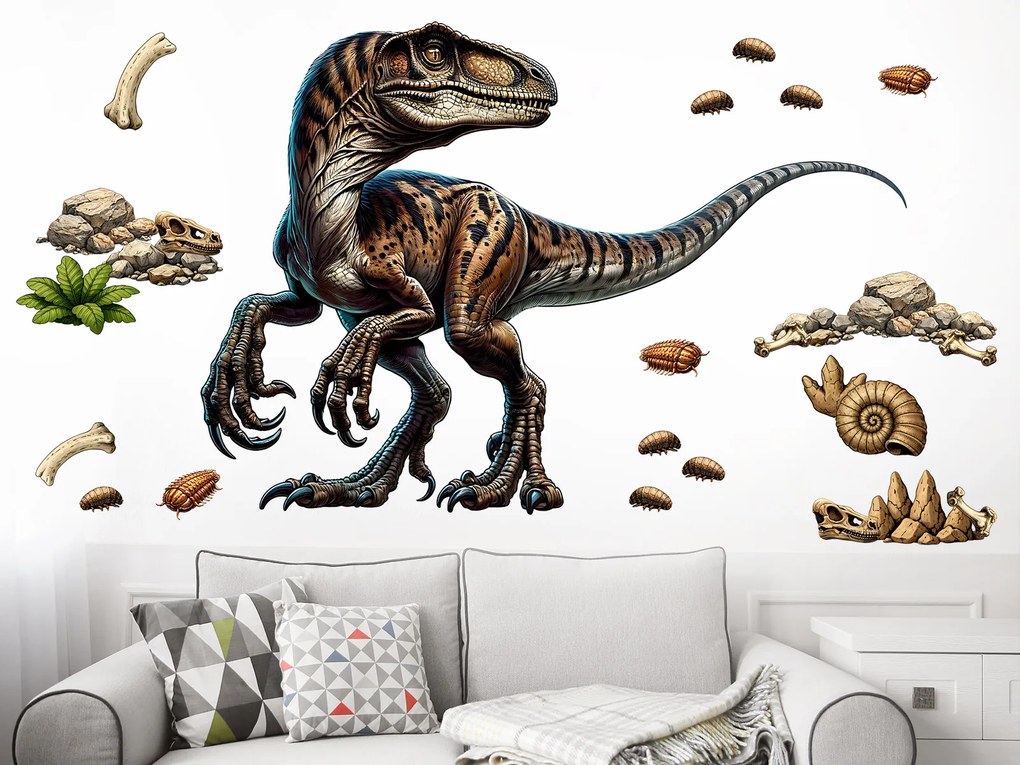 Velociraptor textilní přelepitelná samolepka na zeď arch 75 x 52 cm