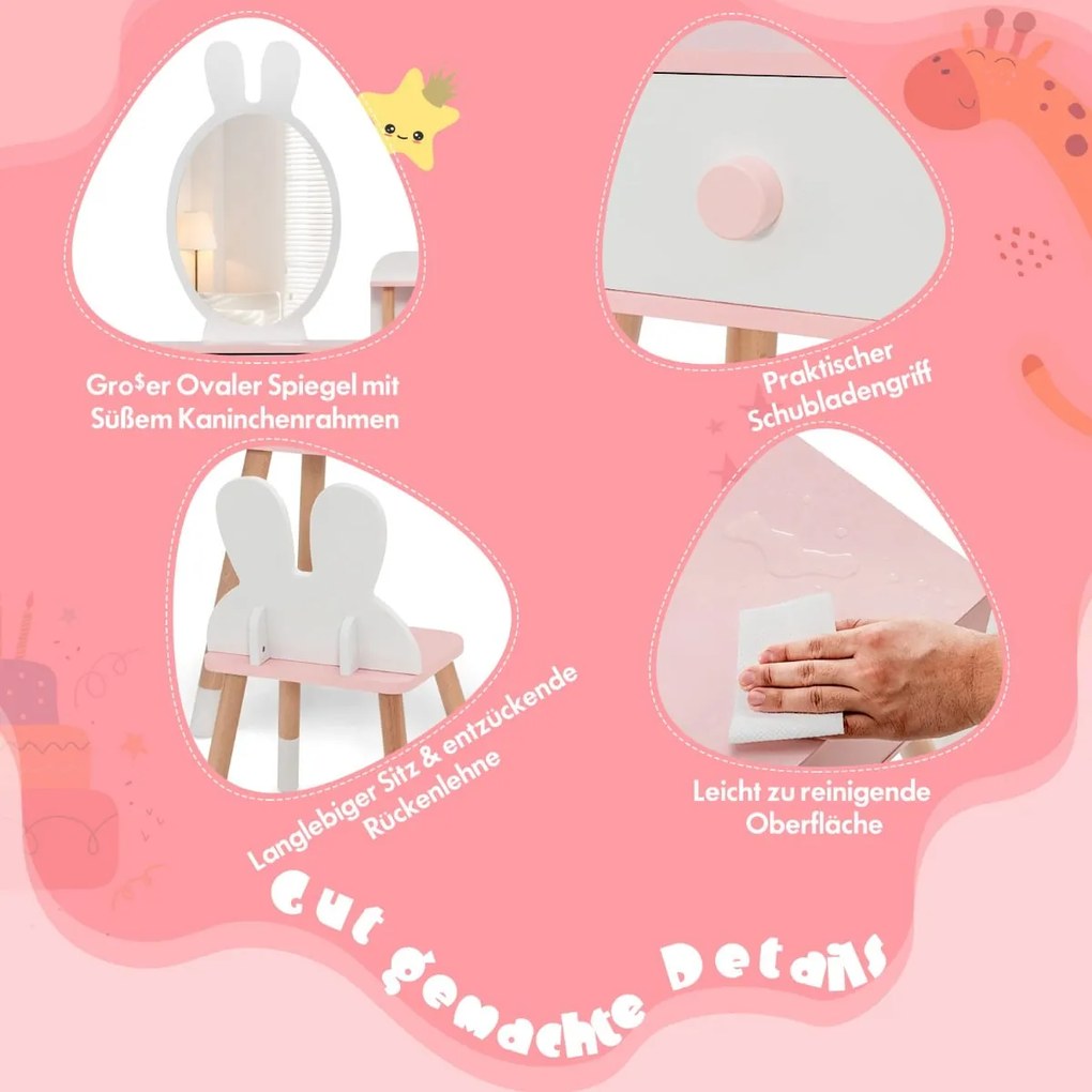 Costway Dětský toaletní set s designovým líčením králíka s masivními dřevěnými