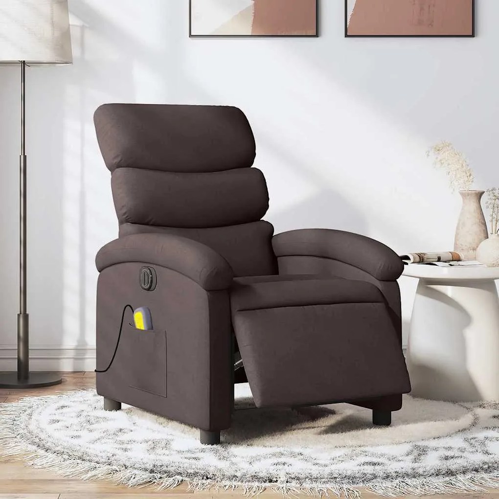 Elektrické masážní polohovací křeslo tmavě hnědé textil 3203971