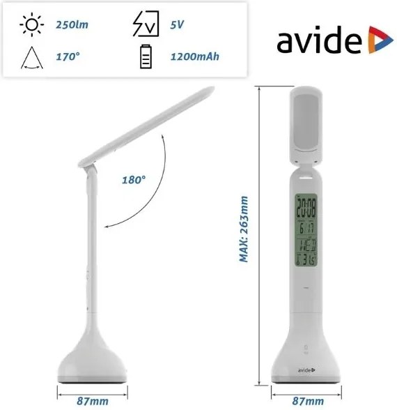 Nabíjecí stmívatelná LED stolní lampa s diplejem 4W 250lm denní světlo RGB podstavec, bílá