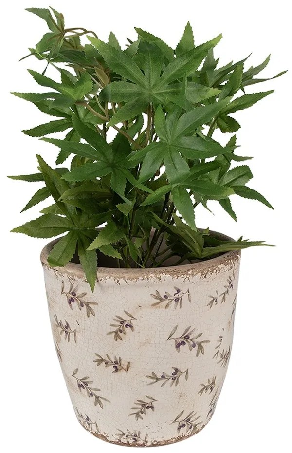 Béžový antik obal na květináč s olivami Olive Fields L - Ø 16*16 cm