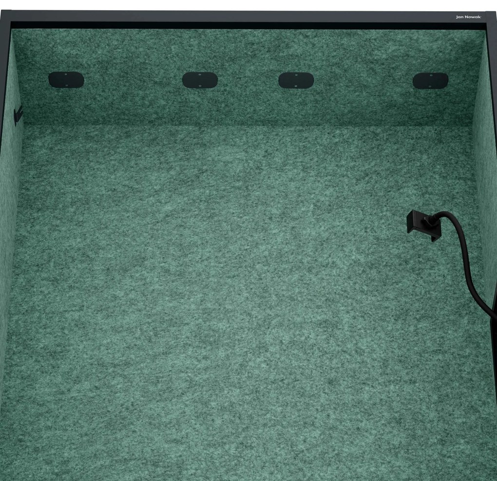 Skříň se sedákem a zónou ticha SALLY MentalBox, antracitová konstrukce, zelený sedák, 1850 x 1150 x 400 mm