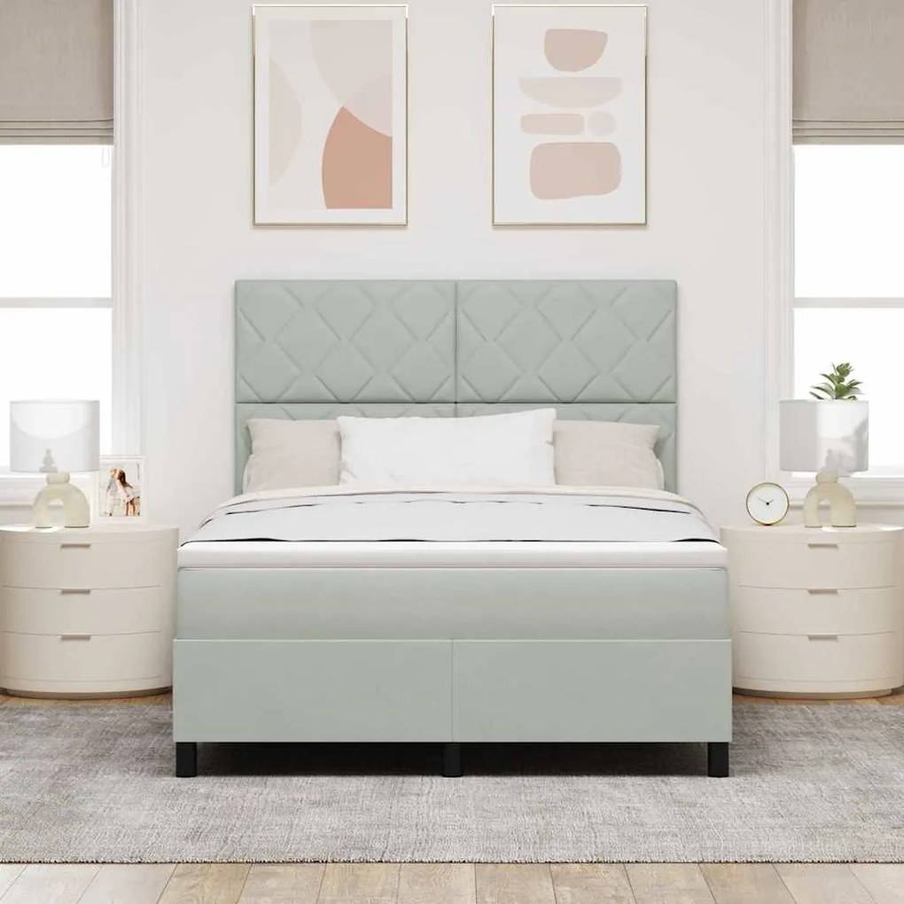 Postel s boxspringem s čelo Světle šedá 140 x 190 cm samet 3339896