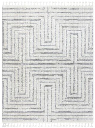 koberec SEVILLA Z788A, bílá / šedá střapce, Labyrint řecký vzor, Be velikost 120x170 cm | krásné koberce cz