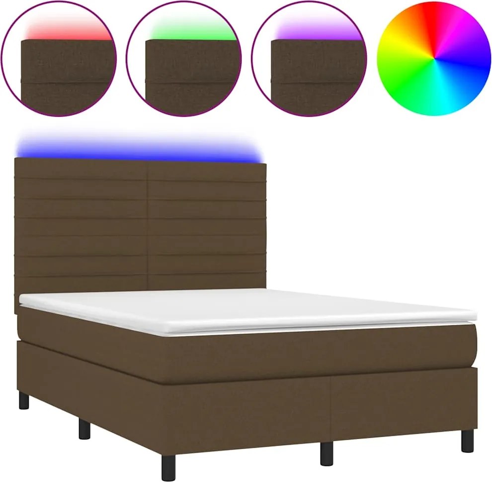 Box spring postel s matrací a LED tmavě hnědá 140x200 cm textil 3134960