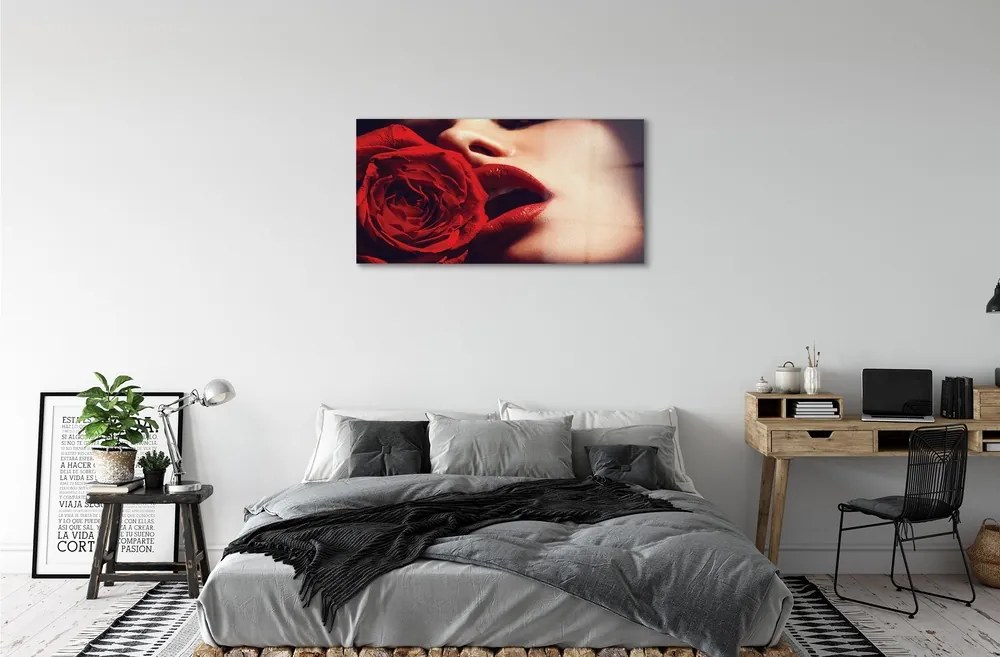 Obraz na skle Rose žena v ústech 120x60 cm