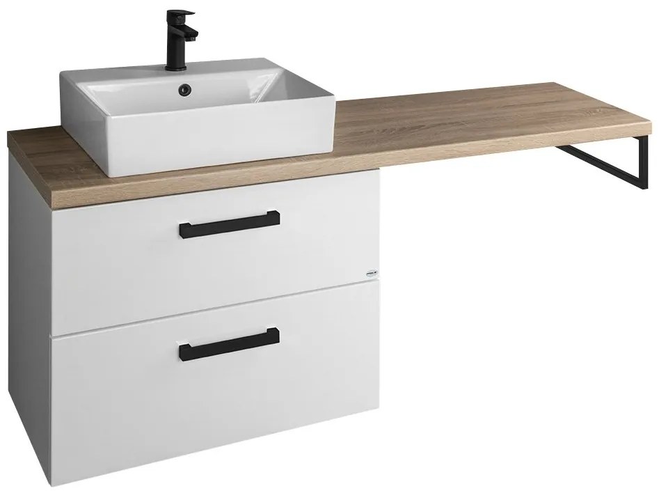 Aqualine, VEGA umyvadlová skříňka s černými úchytkami, deskou VEGA a podpůrnou konzolou, 144,5x61,4x45 cm, bílá, VG073-02