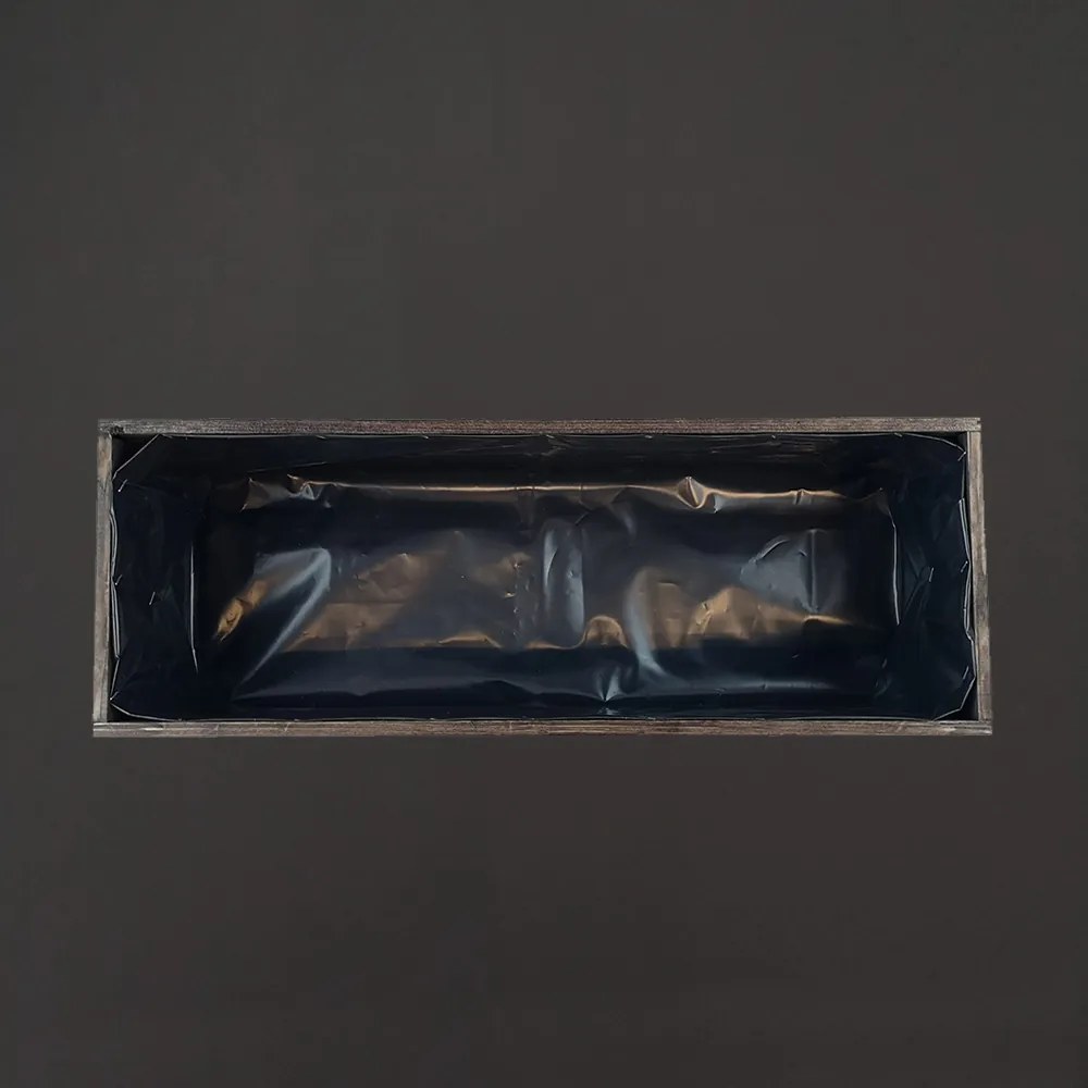 AMADEA Dřevěný truhlík tmavý, uvnitř s černou fólií, 62x21,5x17cm, český výrobek