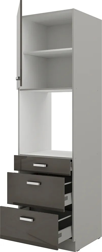 GREY gr | vysoká skříňka 60 DPS-210 3S1F na vestavnou troubu | PREMIUM BOX | 60 cm | světle šedá/tmavě šedá lesk