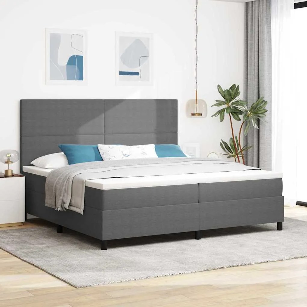 Postel s boxspringem s čelo Světle šedá a bílá 200 x 200 cm 3337571