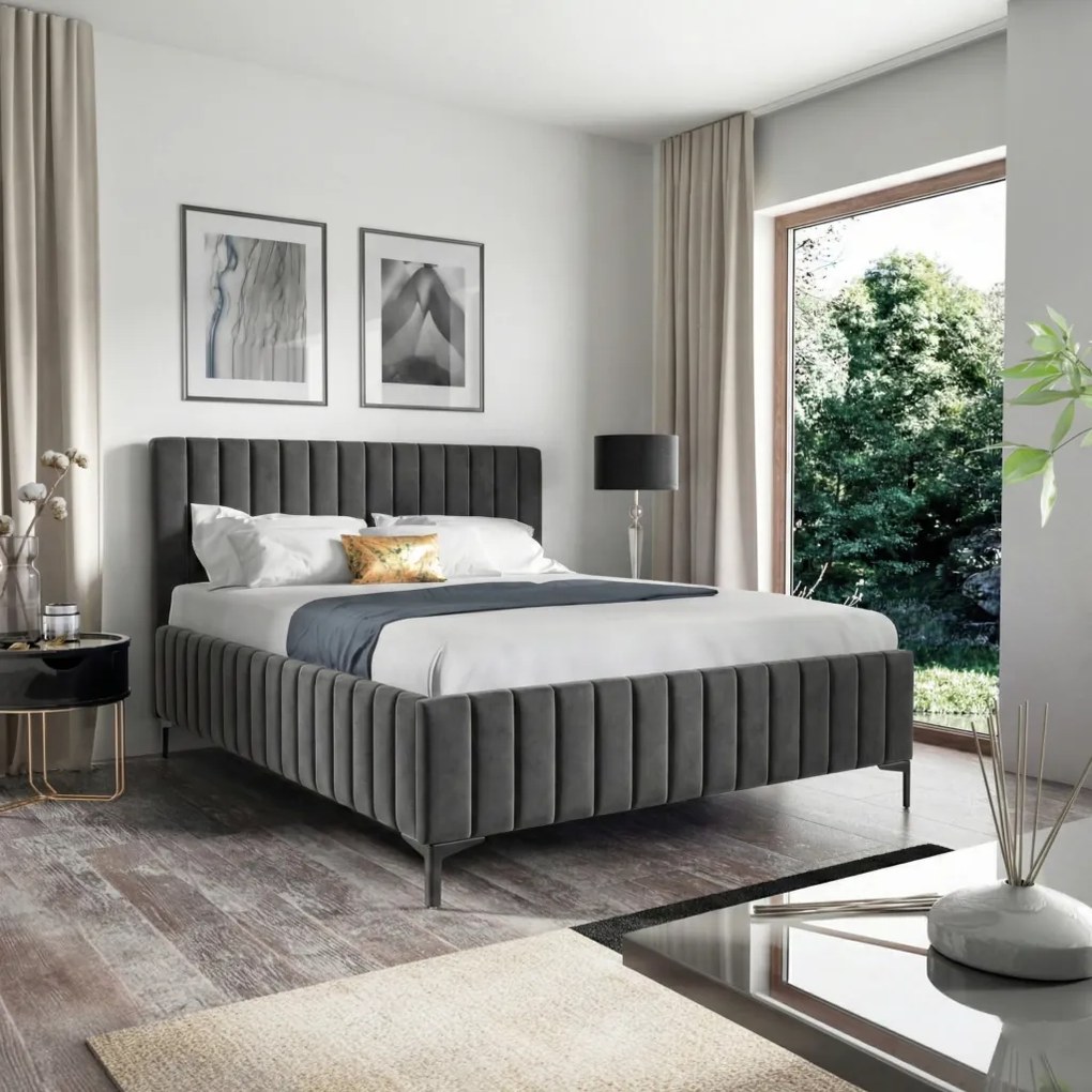 Eka Čalouněná postel INTIMA+ 160x200 cm Barva látky Trinity: Šedá (Trinity 2314), Úložný prostor: S kovovým rámem úložného prostoru, Barva nožek postele: Černá