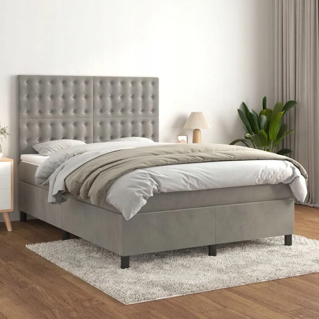 Box Spring Postel S Matrací Samet tlačítka 140 x 200 cm