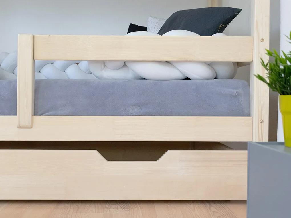Benlemi Sada: Domečková patrová postel KILI s dřevěným úložným šuplíkem BUDDY na kolečkách Zvolte barvu: Transparentní vosková lazura matná, Varianta: S roštem