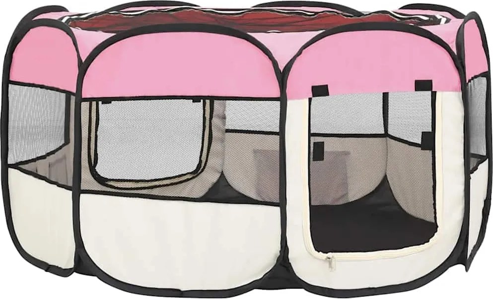 Skládací ohrádka pro psy s taškou růžová 125 x 125 x 61 cm 171011
