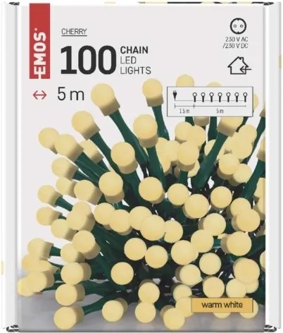 Vánoční řetěz kuličky EMOS D5GW02 ZYK0205 100LED 5m teplá bílá