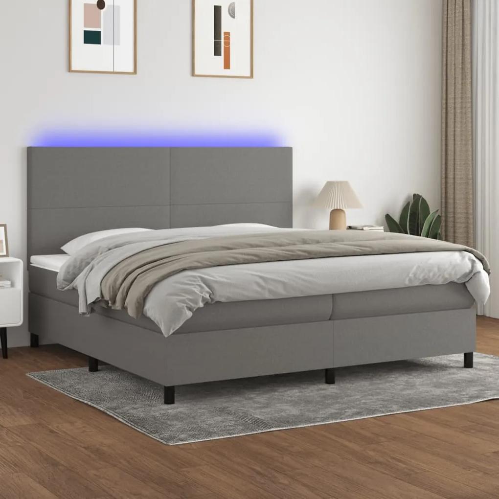 Box spring postel s matrací a LED tmavě šedá 200x200 cm textil,  3134742