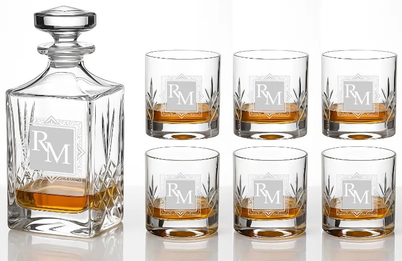 Dekorant Luxusní ručně broušený whisky set s monogramem Mayfair 1+6