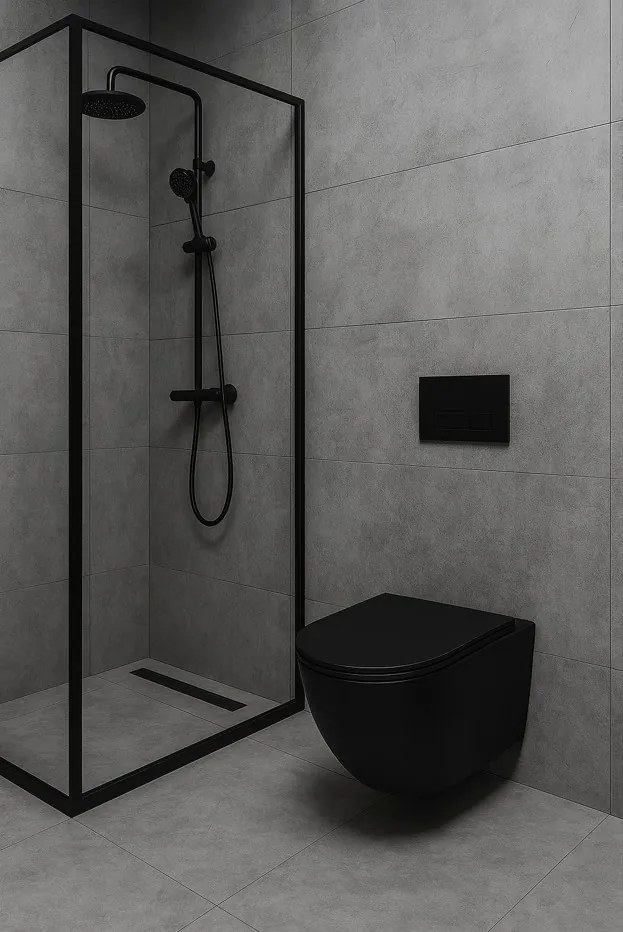 Erga Erga, závěsný set pod omítku Laveo Akan + závěsná WC mísa Lily+ s toaletním sedadlem z duroplastu + splachovací tlačítko, černá matná, ERG-SETLAVLILYWHBK