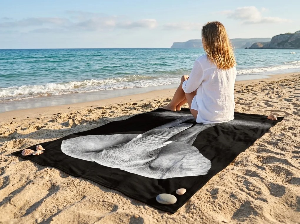 Rychleschnoucí XXL plážová osuška ELEPHOS černo-šedá 150 x 210 cm, 100% mikrovlákno