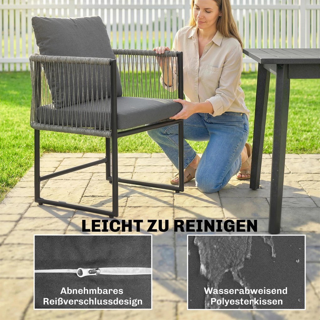 Outsunny 2dílná sada venkovních židlí odolných proti povětrnosti — ocelový rám, PE ratan, polštáře, područky a opěrky, nosnost až 120 kg, tmavě šedá