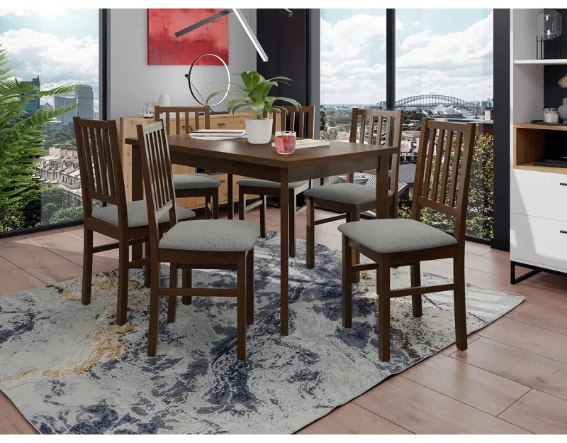 Rozkládací jídelní stůl se 6 židlemi AL15, Barva dřeva: bílá-L, Potah: Kronos 7