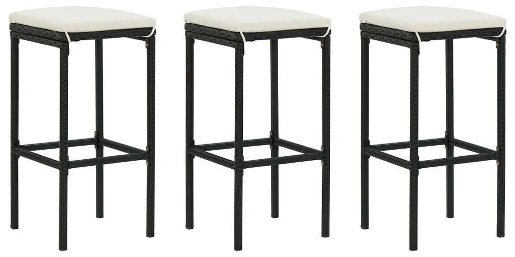 Barové stoličky Spade s poduškami - 3 ks - polyratan | černé