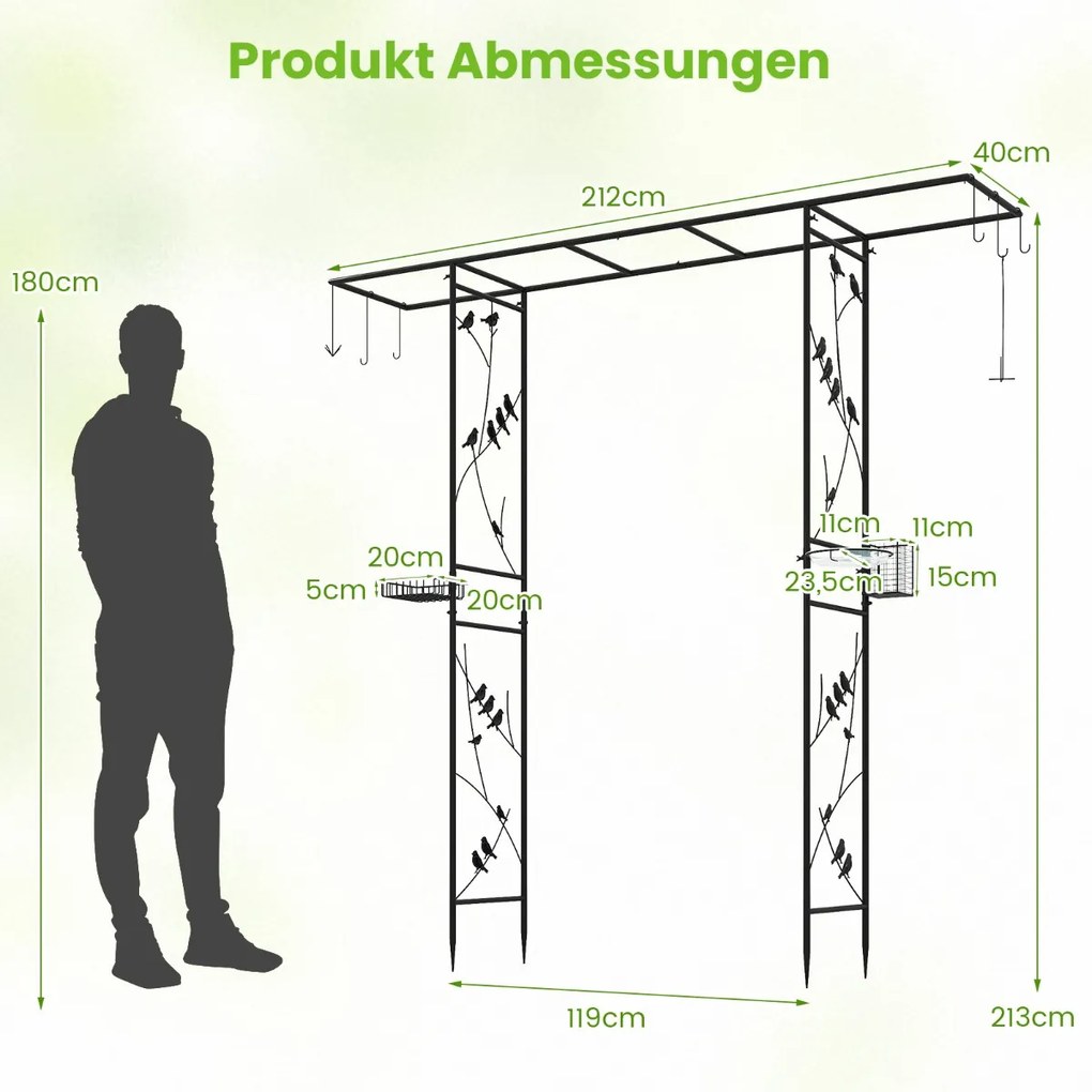 Costway Altánková krmná stanice 213 cm, robustní zahradní oblouk s miskou