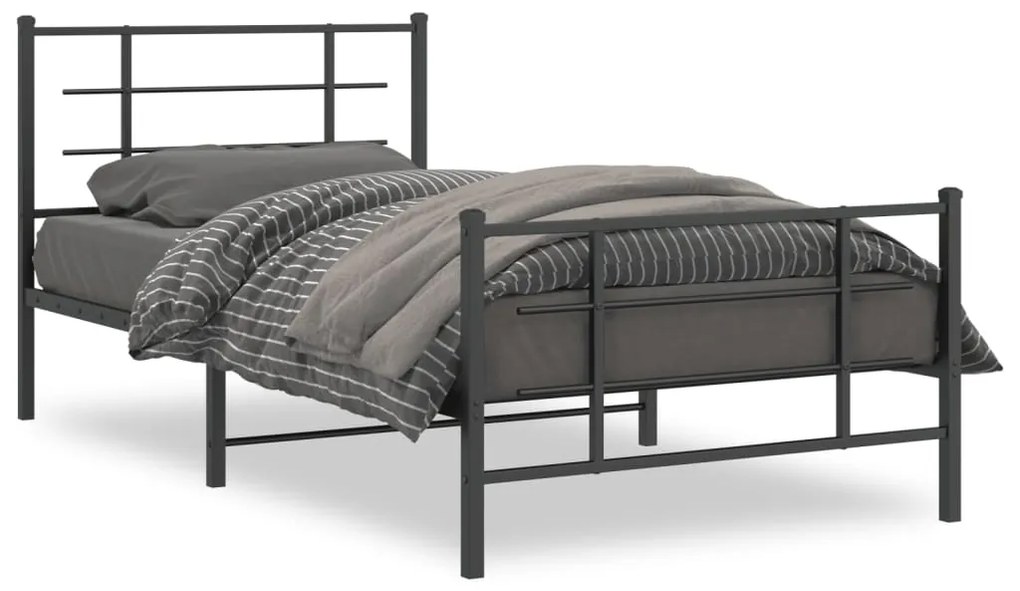 Kovový rám postele s hlavovým a nožním čelem černý 107 x 203 cm - Default Title