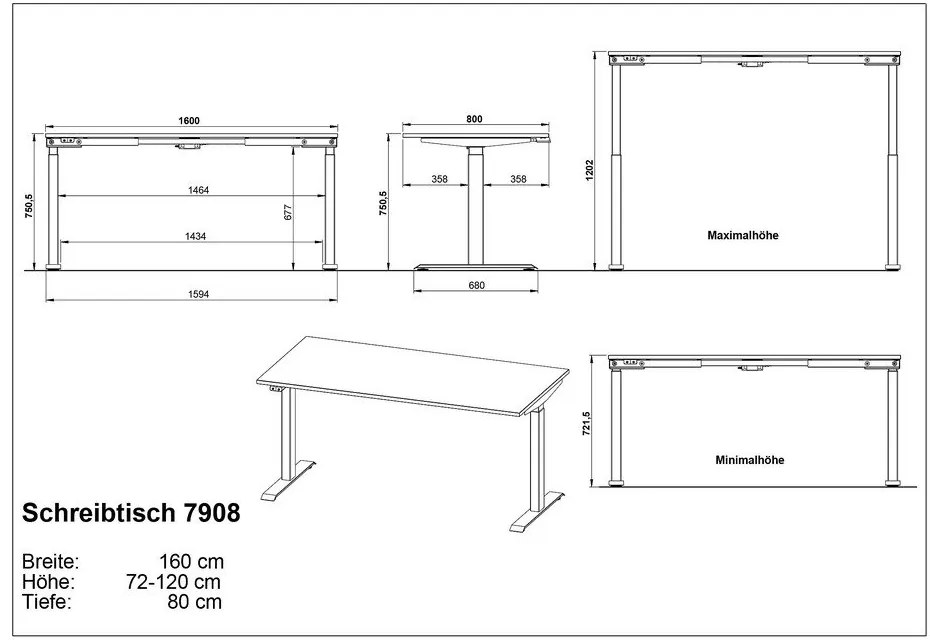 Polohovací pracovní stůl s elektricky nastavitelnou výškou s deskou v dubovém dekoru 80x160 cm Agenda – Germania
