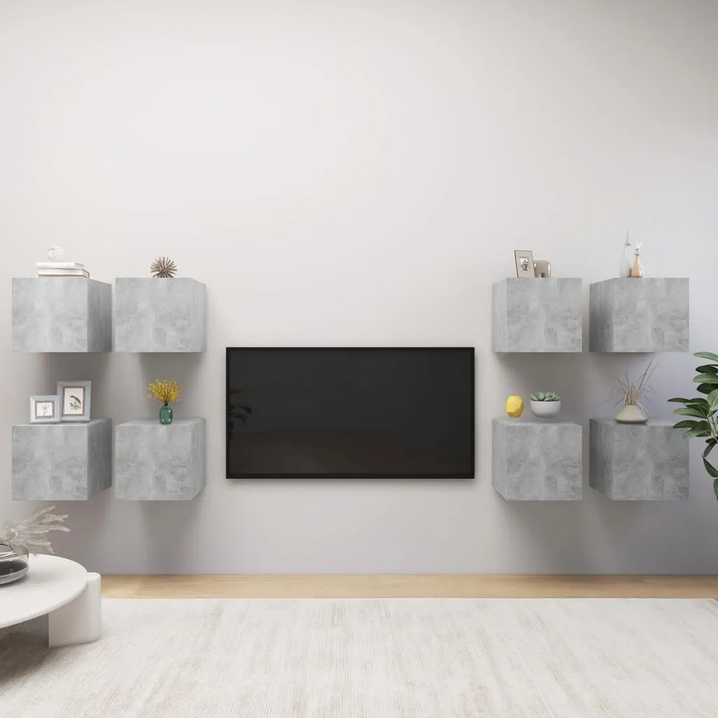 Nástěnné TV skříňky 8 ks betonově šedé 30,5 x 30 x 30 cm 3079159