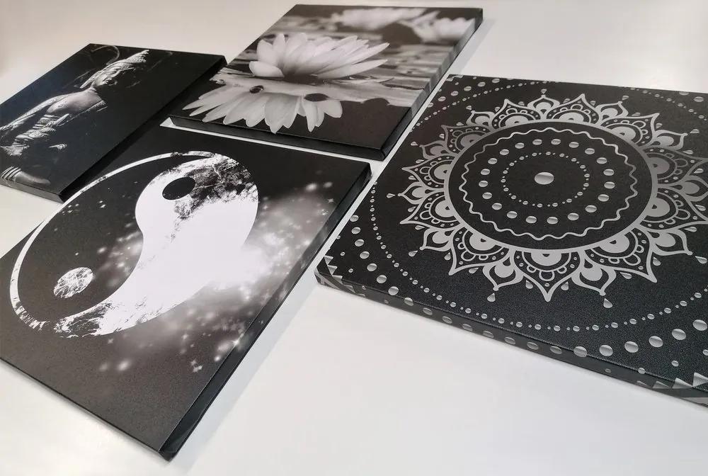 Set obrazů Feng Shui v černobílém provedení - 4x 40x40 cm