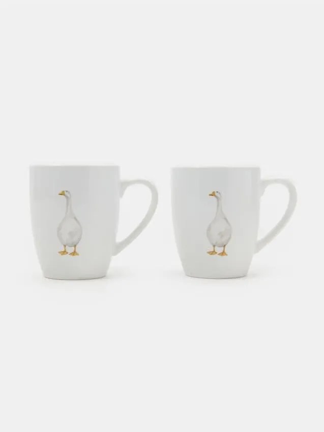 Sinsay - Keramické hrnky s motivem husy 2 pack - bílá