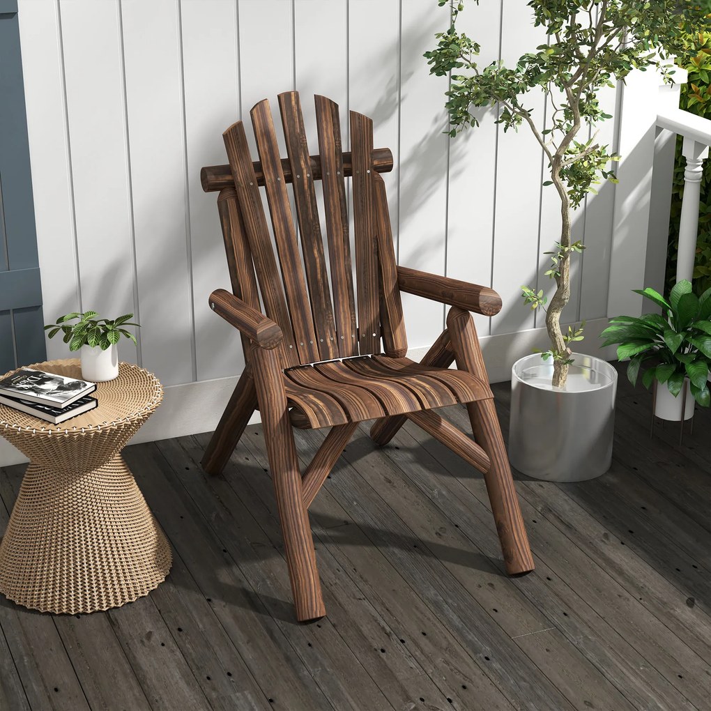 Outsunny Adirondack židle - Odolná dřevěná židle do zahrady s vysokým opěradlem a podpěrou na ruce, balkonová židle s rozměry 83 x 68 x 101 cm