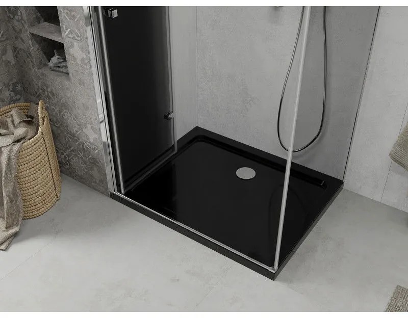 Mexen Lima, sprchový kout se skládacími dveřmi 100 (dveře) x 80 (stěna) cm, 6mm šedé sklo, chromový profil + slim sprchová vanička černá + chromový sifon, 856-100-080-01-40-4070